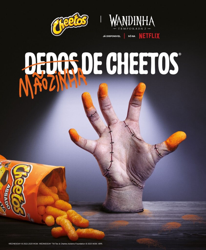 Cheetos conta com personagem Mãozinha, da série Wandinha, da Netflix ...